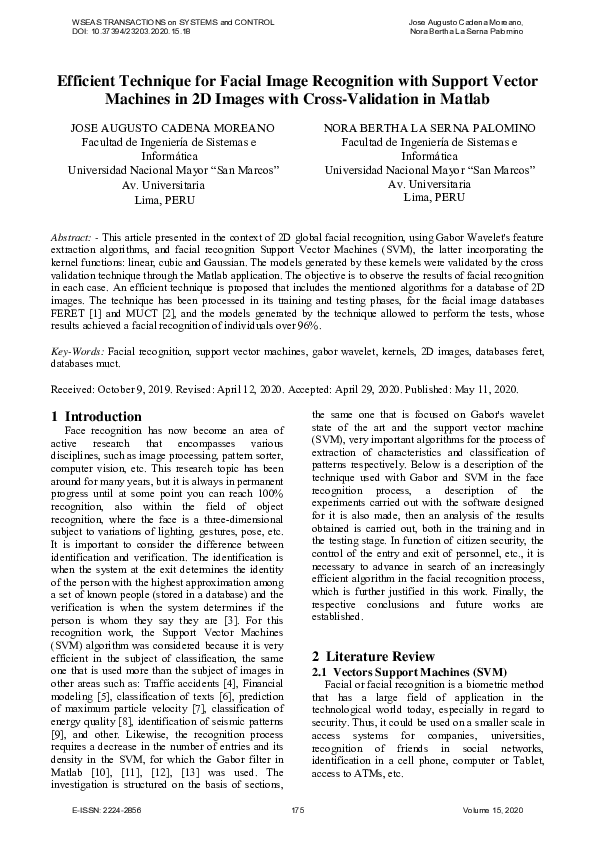 Pdf Efficient Technique For Facial Image Recognition With Support Vector Machines In 2d Images