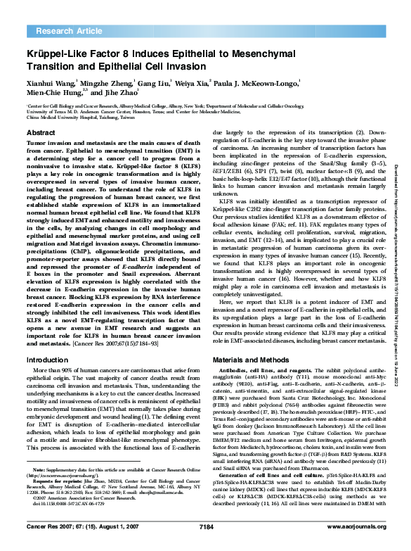 (PDF) Krüppel-Like Factor 8 Induces Epithelial to Mesenchymal ...