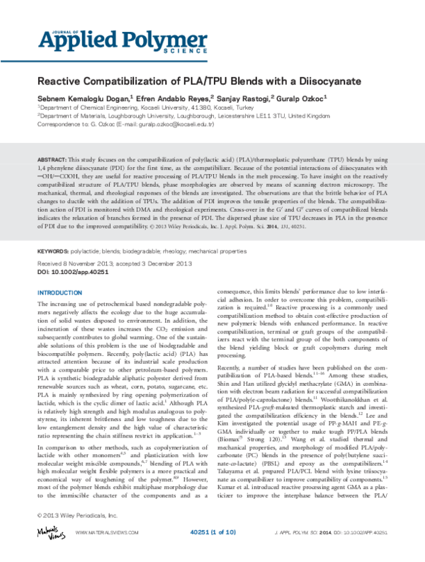 (PDF) Compatibilization of PLA/TPU with PDI Diisocyanate
