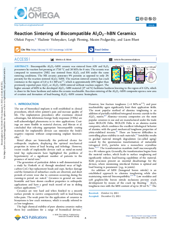 (PDF) Sintering Biocompatible Al2O3–hBN Ceramics