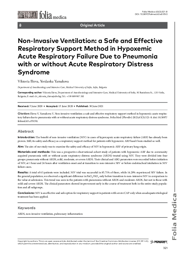 (PDF) Non-Invasive Ventilation: a Safe and Effective Respiratory ...