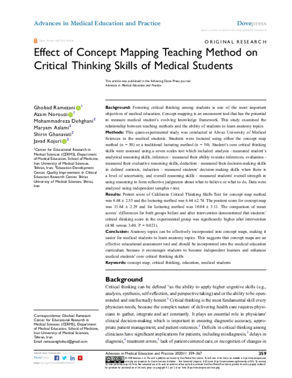 (PDF) Effect of Concept Mapping Teaching Method on Critical Thinking ...