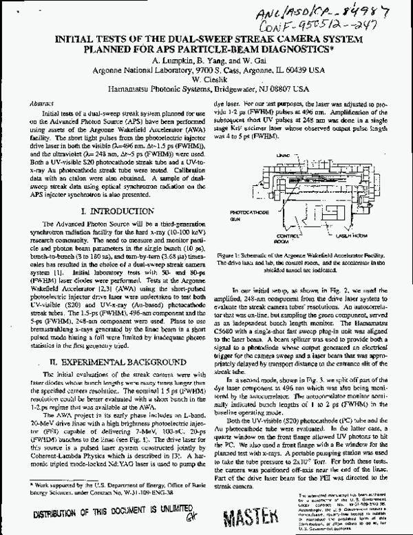 (PDF) Initial tests of the dual-sweep streak camera system planned for ...