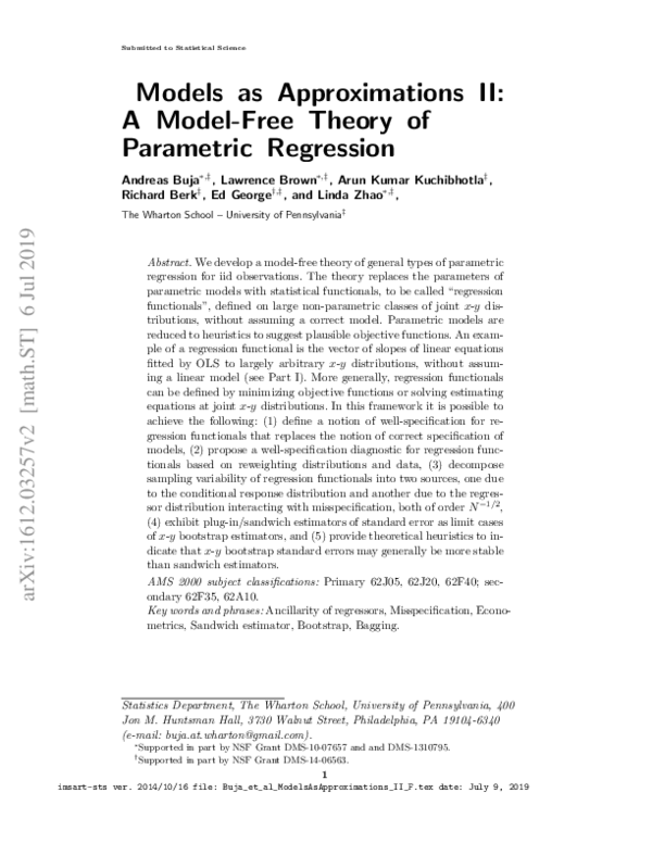(PDF) Models as Approximations II: A Model-Free Theory of Parametric Regression
