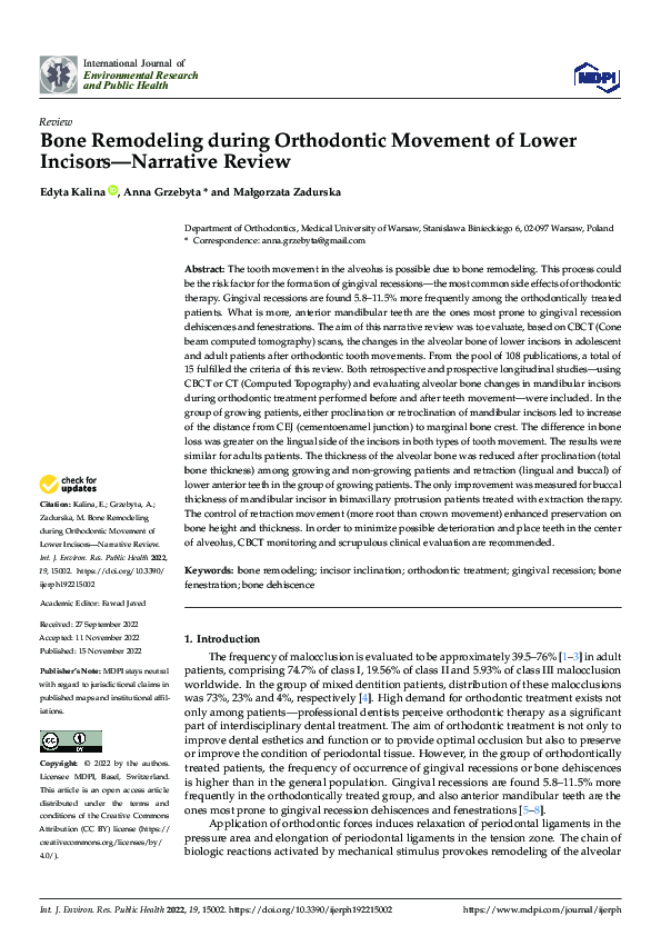 (PDF) Bone Remodeling during Orthodontic Movement of Lower Incisors ...