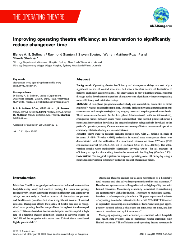 (PDF) Improving operating theatre efficiency: an intervention to ...