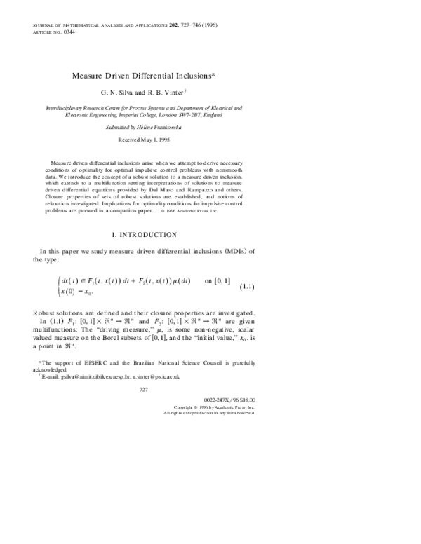(PDF) Measure Driven Differential Inclusions