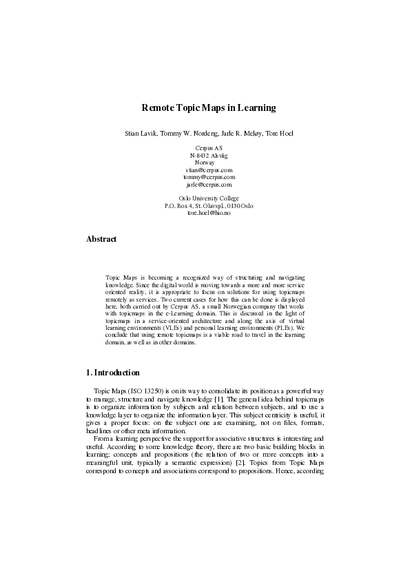 (PDF) Remote Topic Maps in Learning
