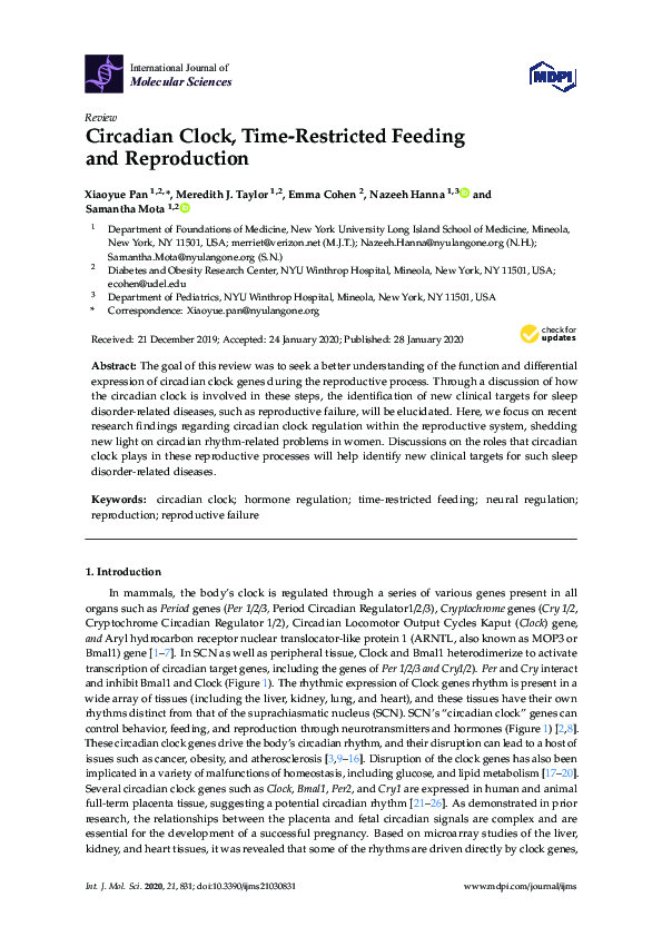 (PDF) Circadian Clock, Time-Restricted Feeding and Reproduction ...