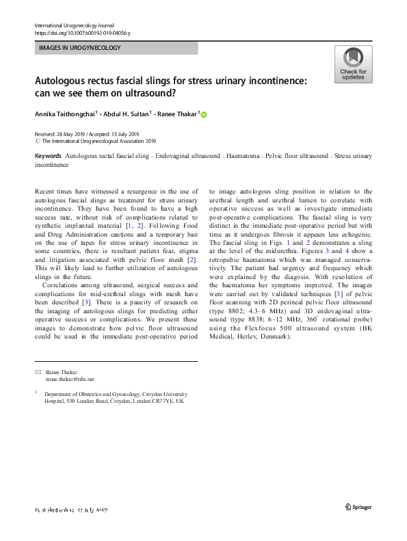 (PDF) Autologous rectus fascial slings for stress urinary incontinence ...