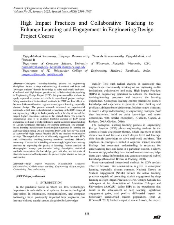 (PDF) High Impact Practices and Collaborative Teaching to Enhance ...