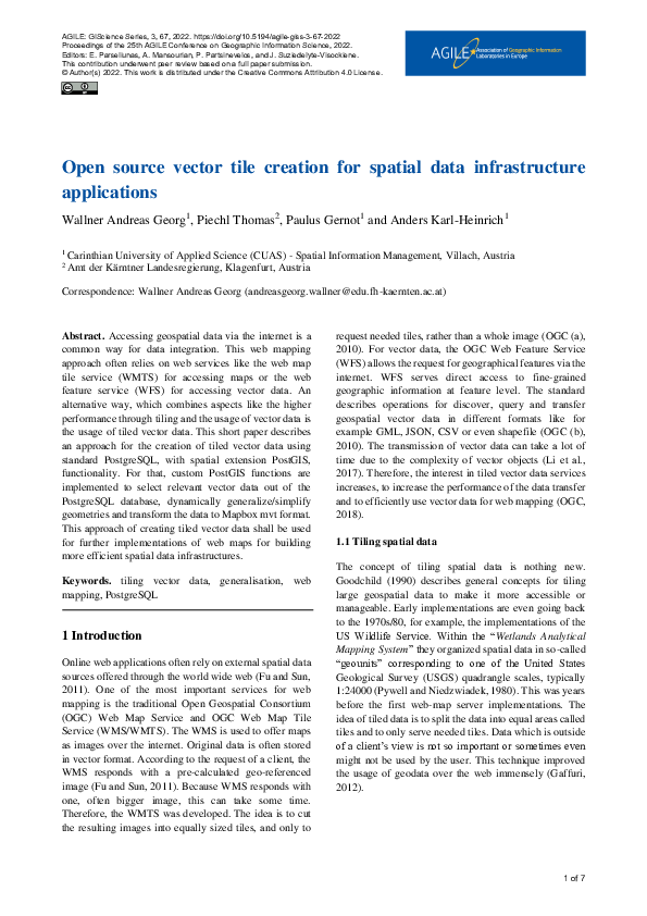 Pdf Open Source Vector Tile Creation For Spatial Data Infrastructure Applications Gernot