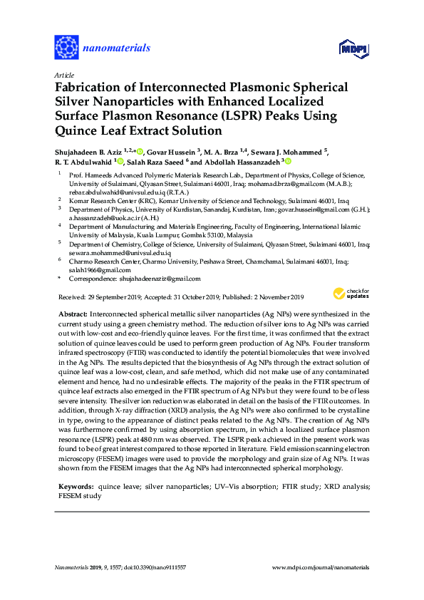 (PDF) Fabrication of Interconnected Plasmonic Spherical Silver Nanoparticles with Enhanced ...