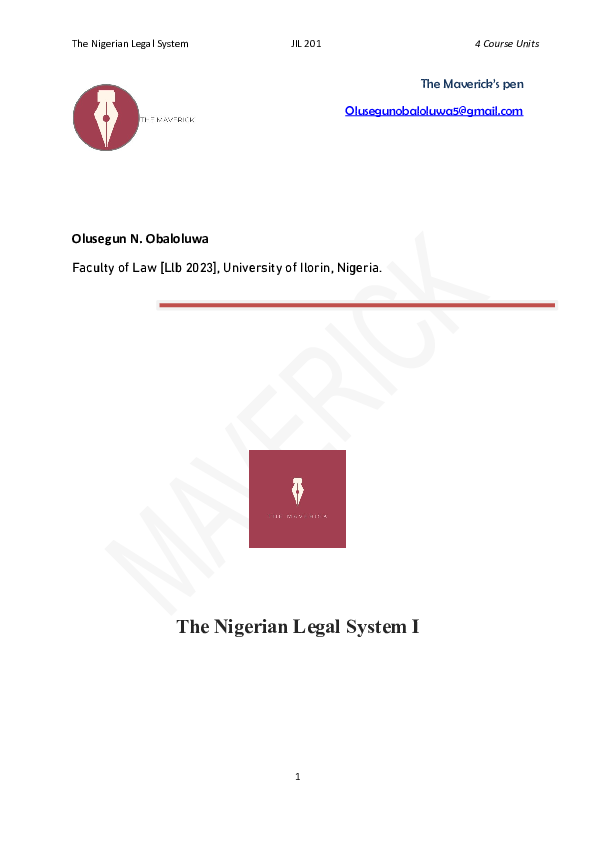 (PDF) JIL 201 - The Nigerian Legal System I