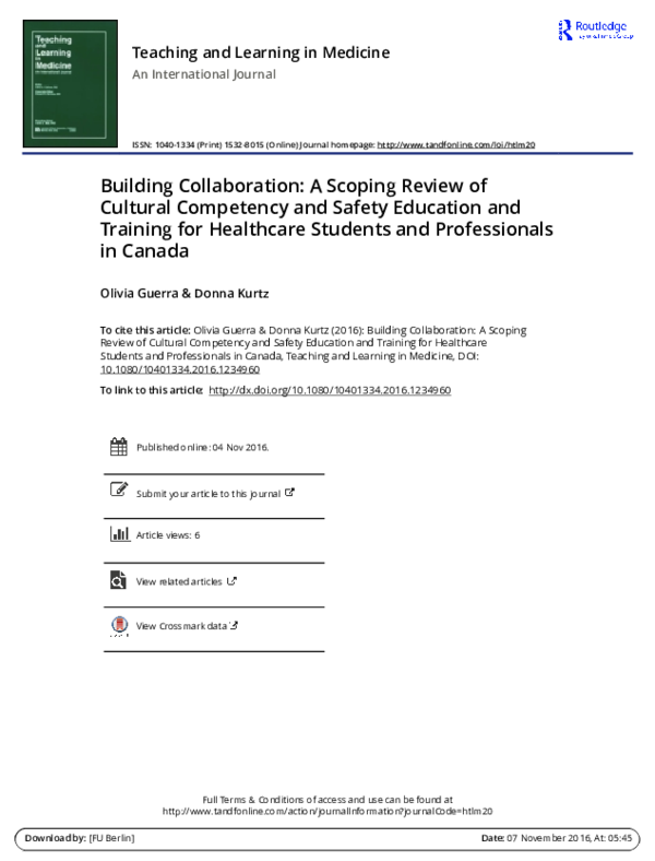 (PDF) Building Collaboration: A Scoping Review of Cultural Competency and Safety Education and ...