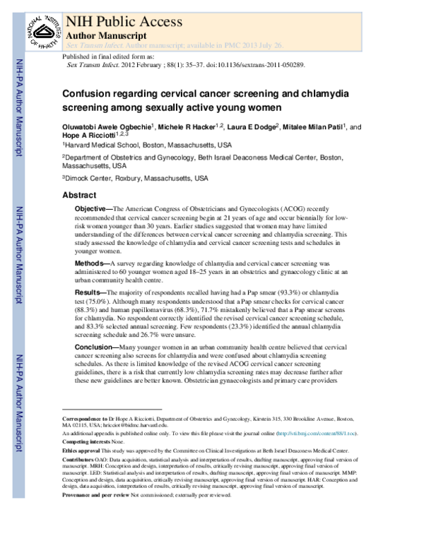 (PDF) Confusion regarding cervical cancer screening and chlamydia ...
