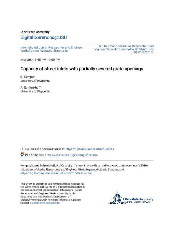 (PDF) Capacity of street inlets with partially severed grate openings