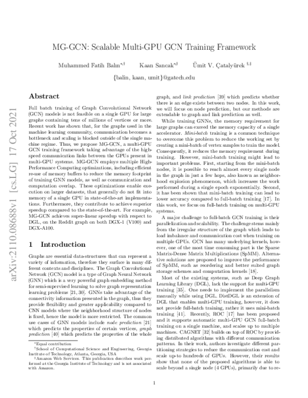 (PDF) MG-GCN: Scalable Multi-GPU GCN Training Framework | Kaan Sancak - Academia.edu