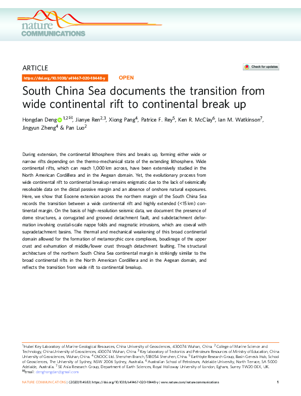 (PDF) South China Sea documents the transition from wide continental rift to continental break ...