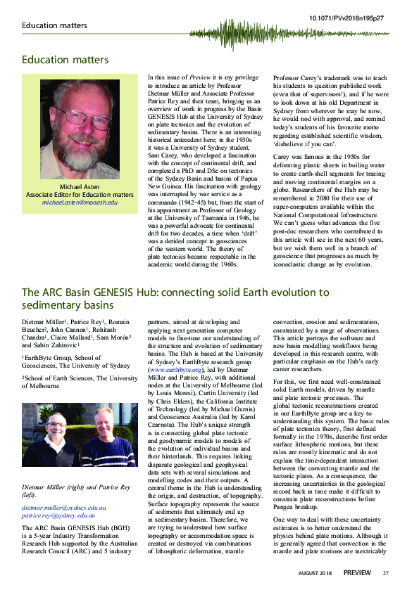 (PDF) The ARC Basin GENESIS Hub : connecting solid Earth evolution to ...