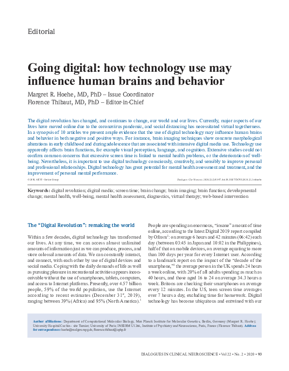 (PDF) Going digital: how technology use may influence human brains and ...