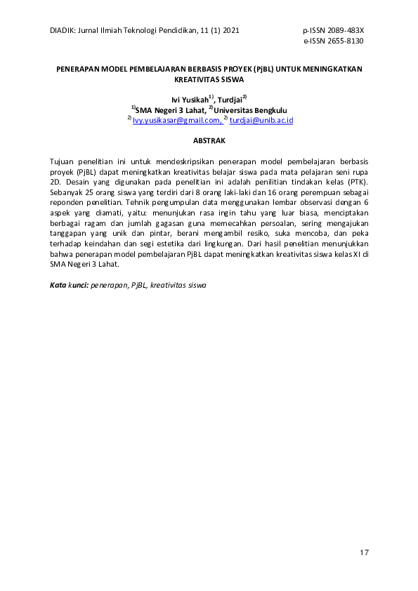 (PDF) PENERAPAN MODEL PEMBELAJARAN BERBASIS PROYEK (PjBL) UNTUK ...