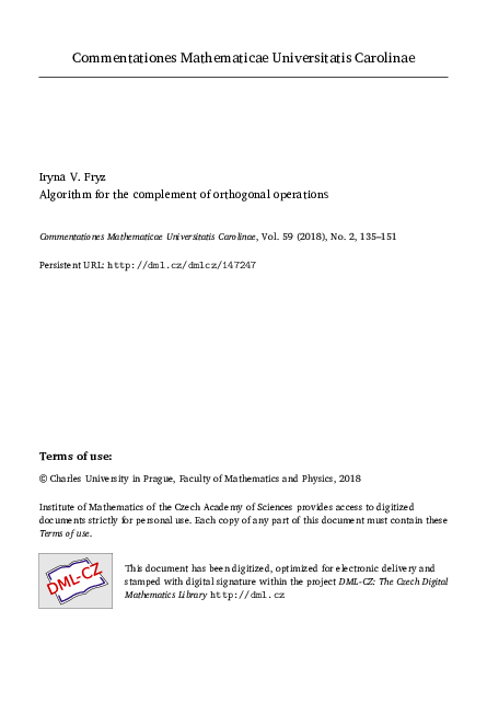 Pdf Algorithm For The Complement Of Orthogonal Operations 5745