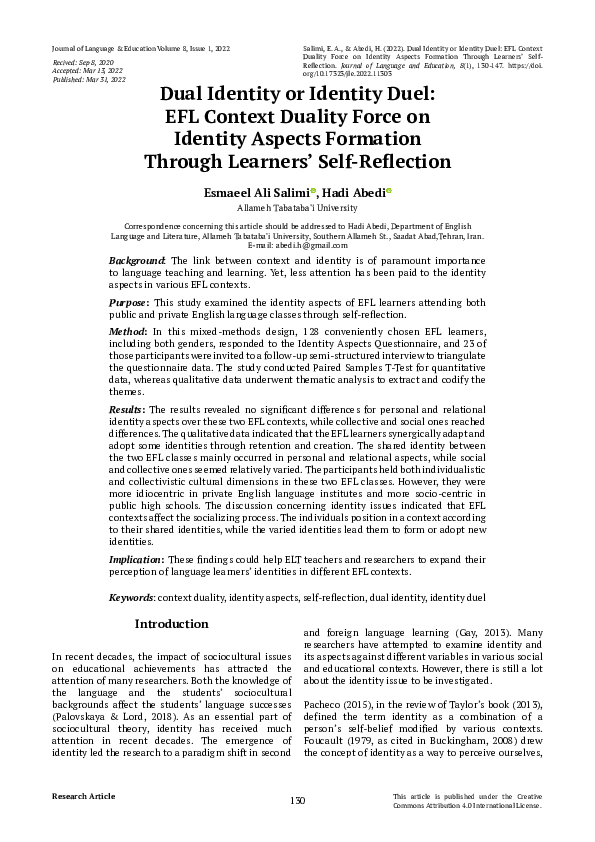 (PDF) Dual Identity or Identity Duel: EFL Context Duality Force on ...