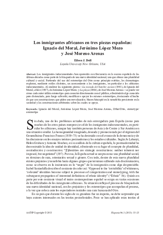 (PDF) Los inmigrantes africanos en tres piezas españolas: Ignacio del ...