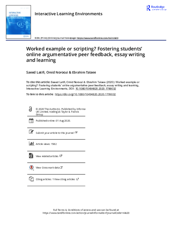 (PDF) Worked example or scripting? Fostering students’ online argumentative peer feedback, essay ...