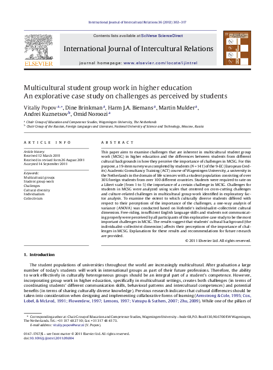 (PDF) Multicultural student group work in higher education