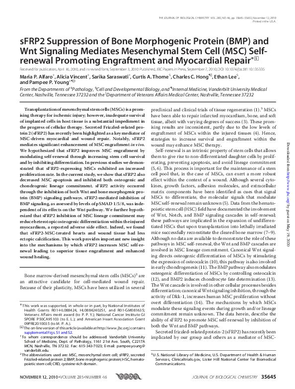 (PDF) sFRP2 Suppression of Bone Morphogenic Protein (BMP) and Wnt ...