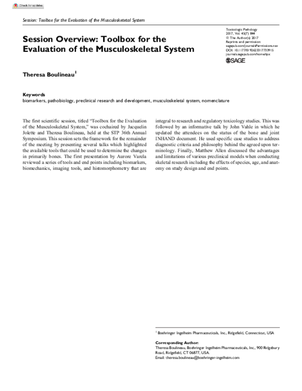(PDF) Session Overview: Toolbox for the Evaluation of the Musculoskeletal System