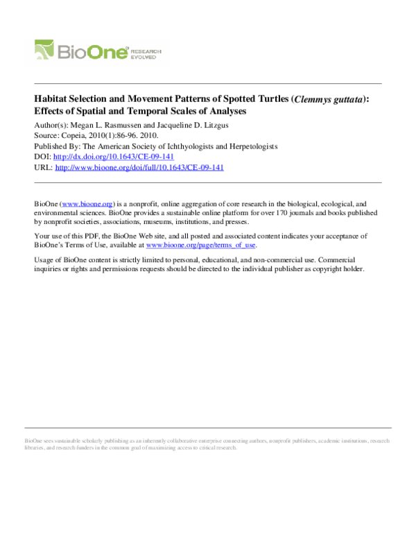 (PDF) Habitat Selection and Movement Patterns of Spotted Turtles (Clemmys guttata): Effects of ...