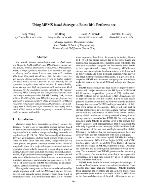 (PDF) Using MEMS-Based Storage to Boost Disk Performance