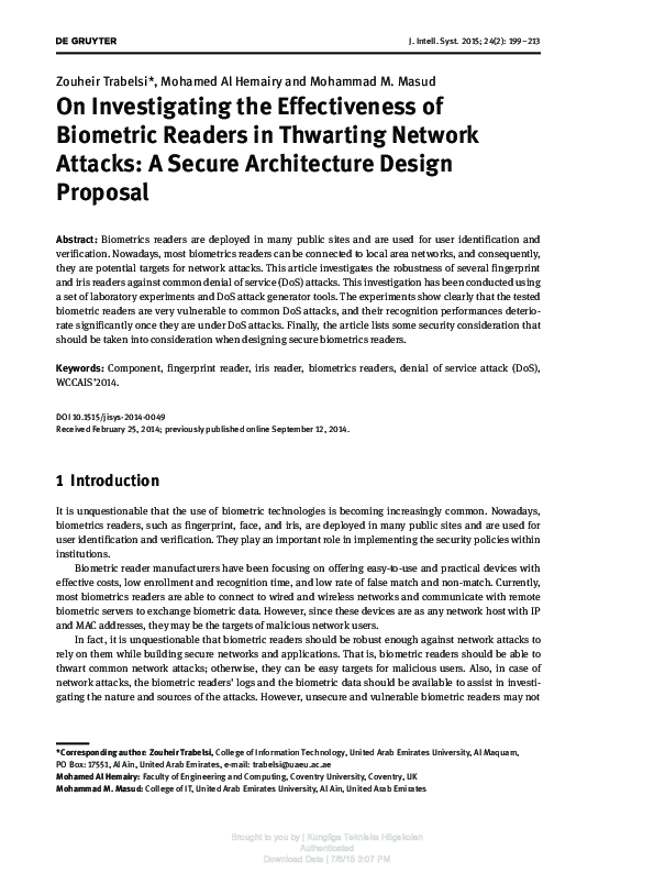 Pdf On Investigating The Effectiveness Of Biometric Readers In