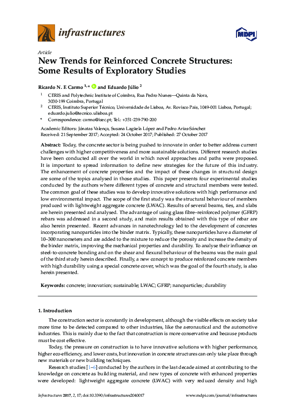 (PDF) New Trends for Reinforced Concrete Structures: Some Results of ...