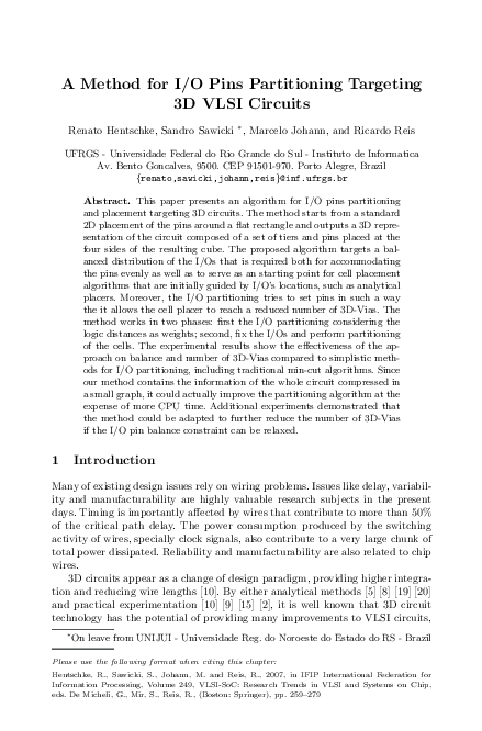 (PDF) A Method for I/O Pins Partitioning Targeting 3D VLSI Circuits