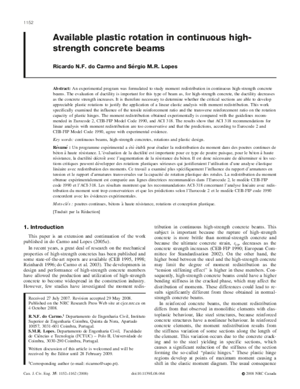 (PDF) Available plastic rotation in continuous high-strength concrete beams
