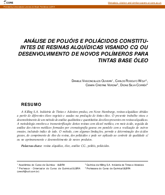 (PDF) Análise De Polióis e Poliácidos Constituintes De Resinas ...