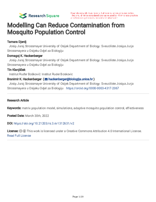 (PDF) Modelling can reduce contamination from mosquito population control
