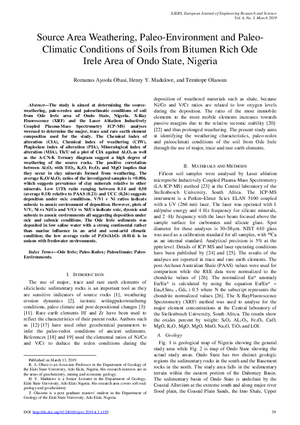 (PDF) Source Area Weathering, Paleo-Environment and Paleo-Climatic ...