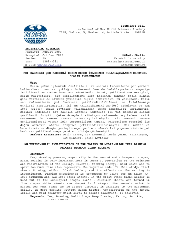 (PDF) An Experimantal Investigation of the Earing in Multi-Stage Deep ...