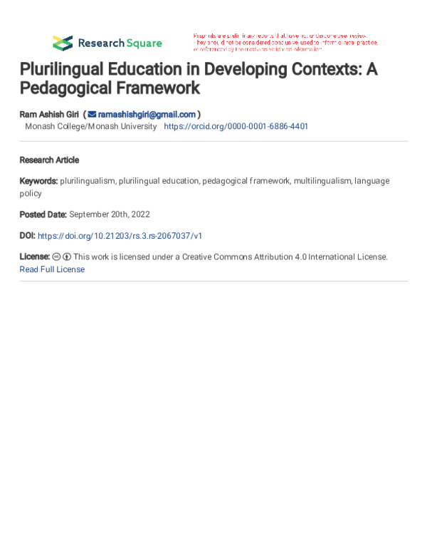 (PDF) Plurilingual Education in Developing Contexts: A Pedagogical ...
