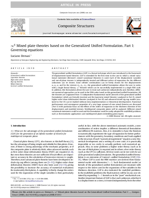 (PDF) Mixed plate theories based on the Generalized Unified Formulation ...