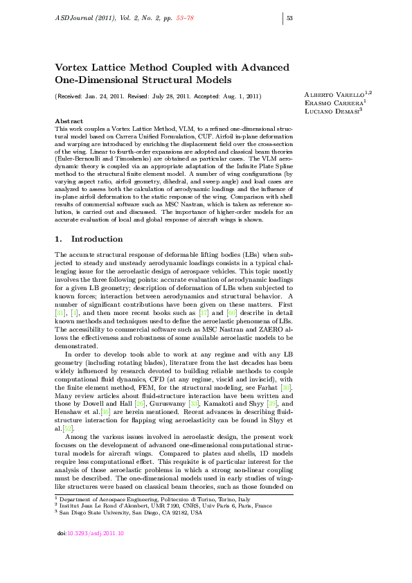 (PDF) Vortex Lattice Method coupled with advanced one-dimensional ...