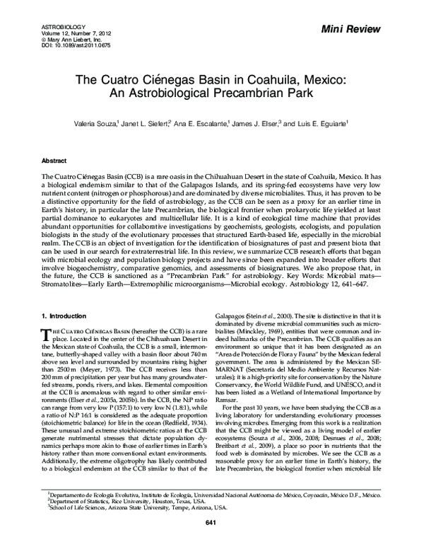 (PDF) The Cuatro Ciénegas Basin in Coahuila, Mexico: An Astrobiological ...