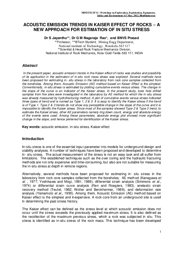 (PDF) Aacoustic emission trends in kaiser effect of rocks – a new ...