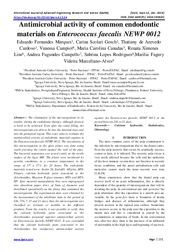 (PDF) Antimicrobial activity of common endodontic materials on Enterococcus faecalis NEWP 0012
