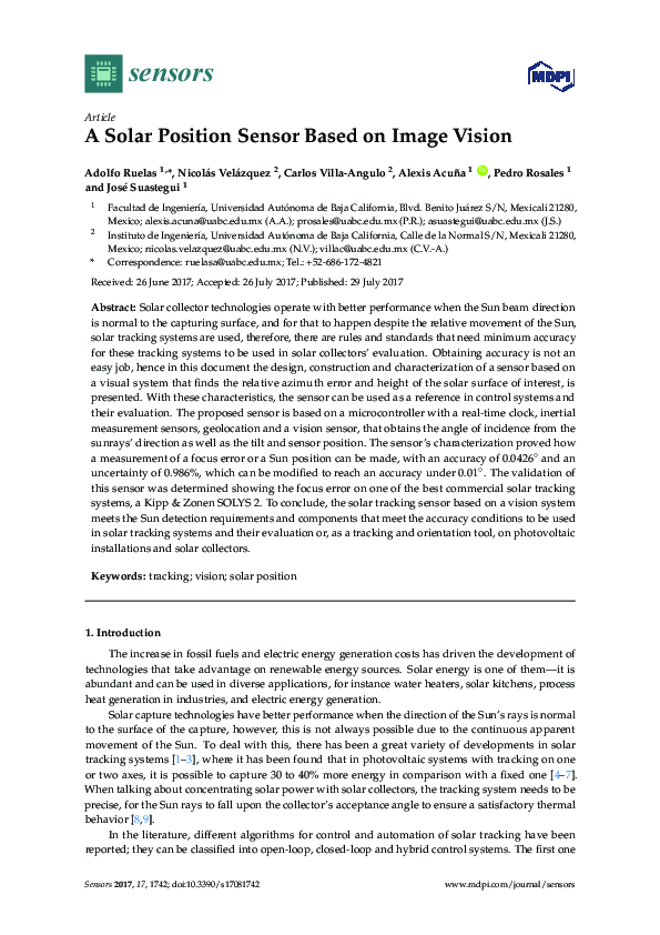 (PDF) A Solar Position Sensor Based on Image Vision | Alexis Acuña ...